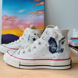 Blue Butterfly Floral Embroidery Converse Cottagecore Natural - Etsy