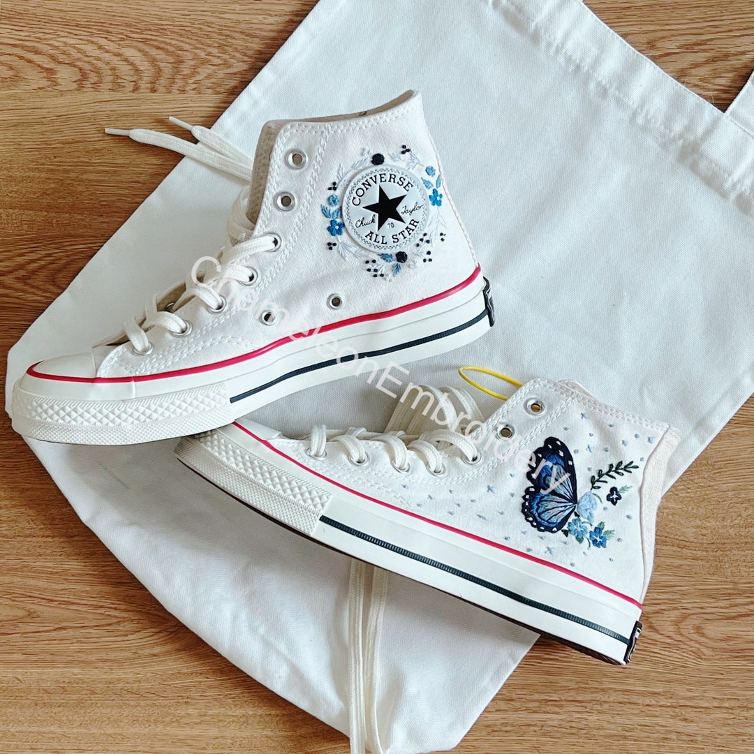 Blue Butterfly Floral Embroidery Converse Cottagecore Natural - Etsy