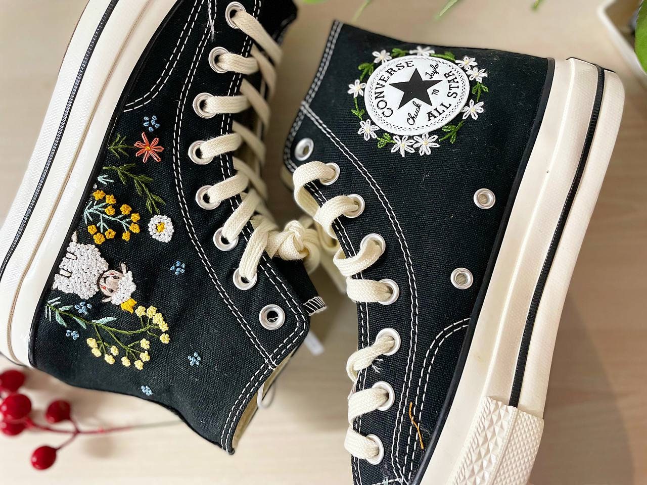 Converse Custom Sheep Flowers Embroidery Converse Custom - Etsy
