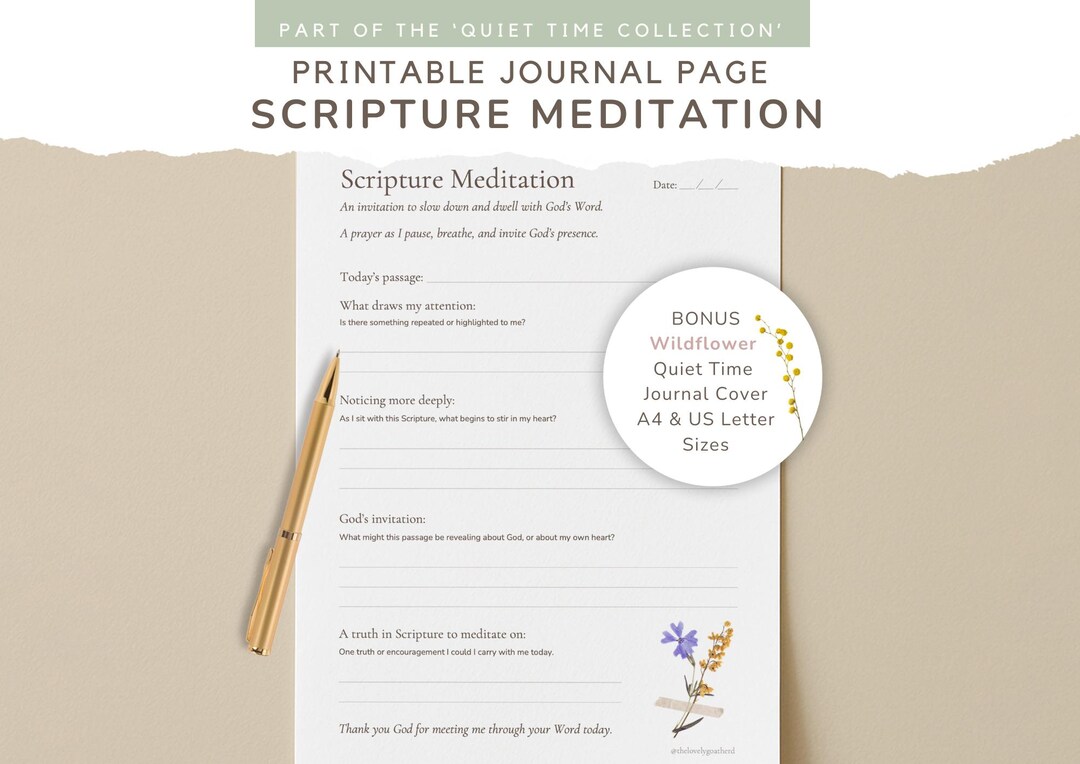 Scripture Meditation Journal Page • Christian Bible Reflection • Quiet ...