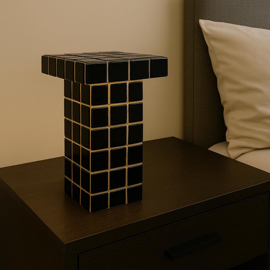 Handmade Black Gold Mosaic Lamp – LED Lighted Side Table – Modern ...