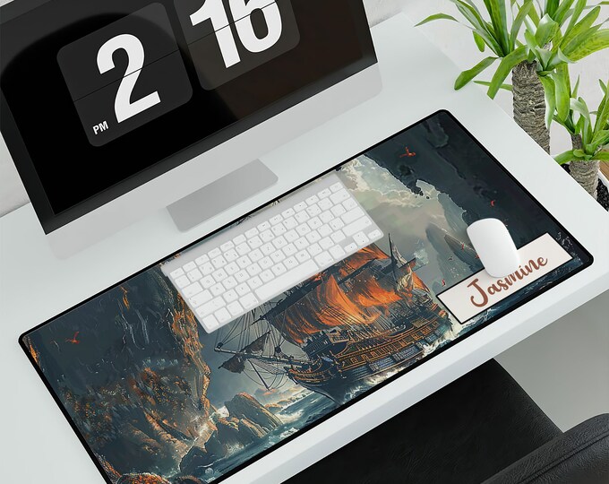 Desk Mat, Fantasy Pirate Ship Large Mouse Pad, Cute Gaming Desk Pad ...