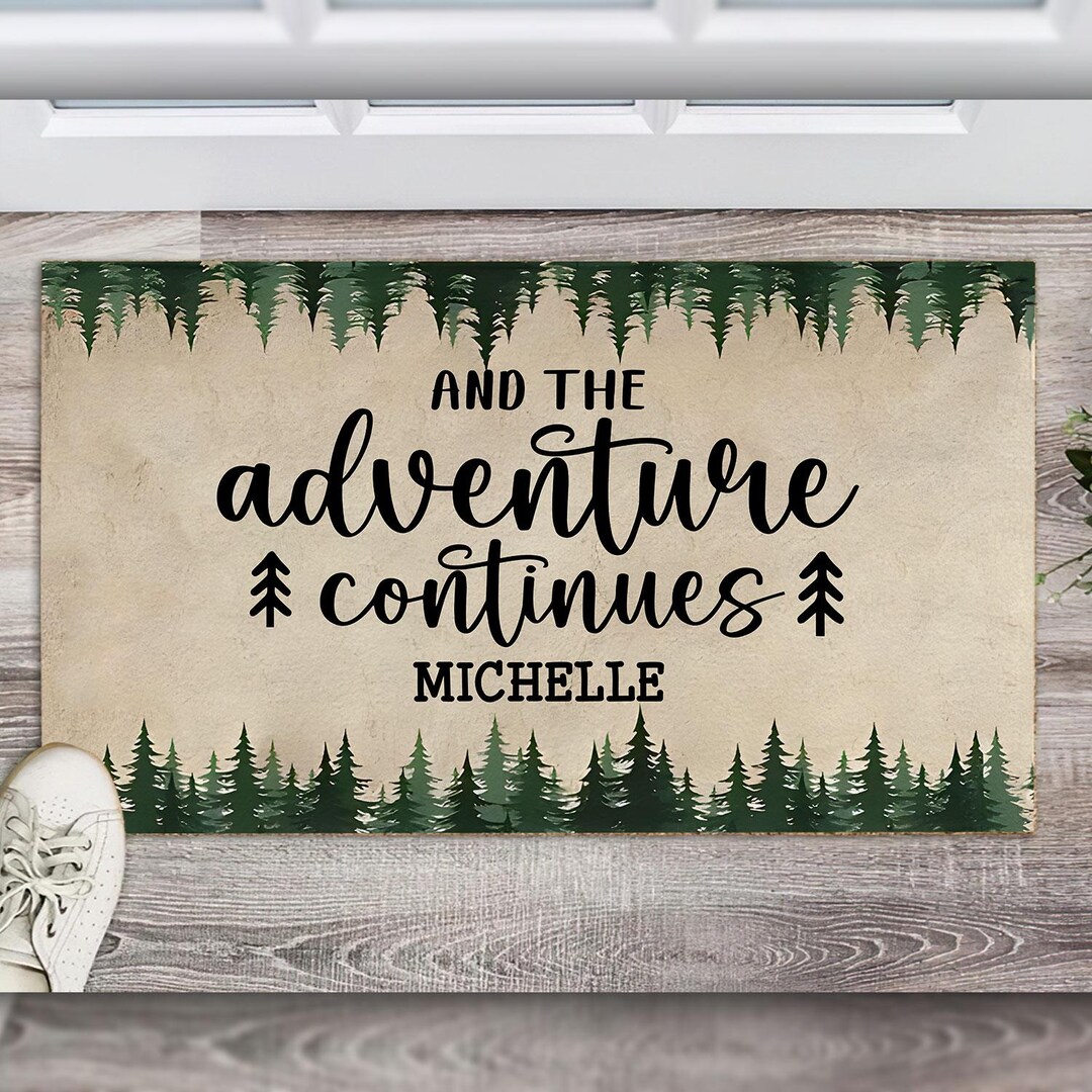 The Adventure Continues Doormat, Personalized Camping Doormat, Outdoor ...