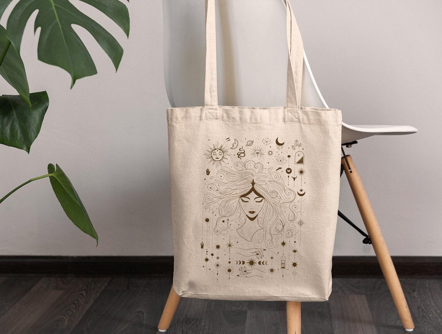 Mystic Celestial Girl Tote Bag, Mystical Sun Moon Girl Tote Sack ...