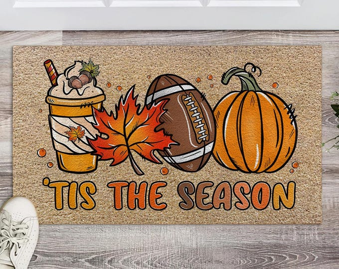 Fall Doormat, Tis the Season Doormat, Fall Decor, Football, Fall Coffee ...