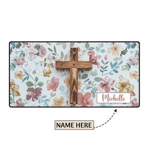 Cross Floral Personalized Deskmat, Flowers Faith Mouse Pad, Christian ...