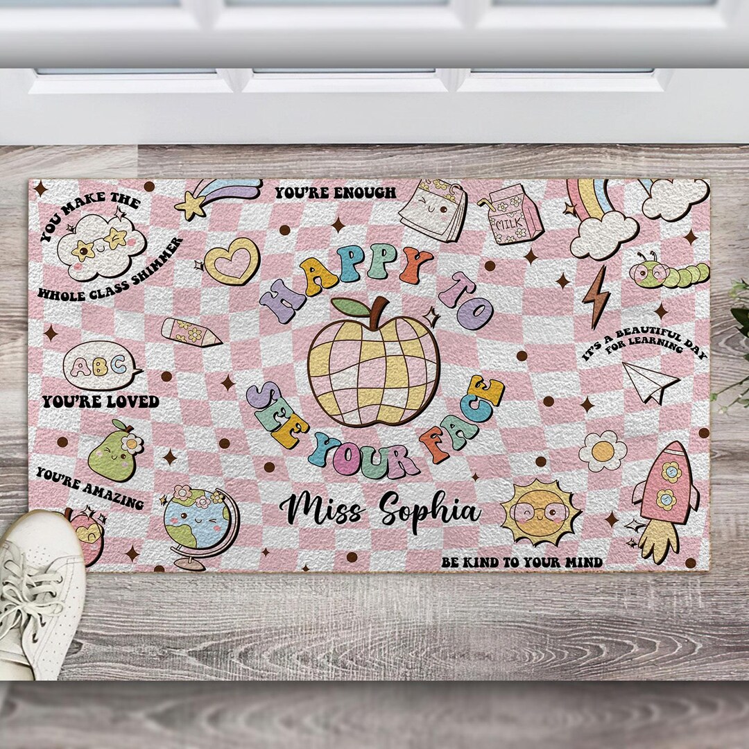Happy to See Your Face Doormat, Personalized Teacher Gift, Custom ...