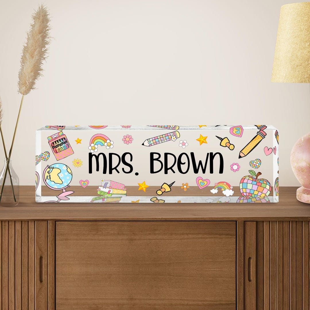 Personalized Teacher Desk Sign, Cute Teacher Acrylic Block, Teacher ...