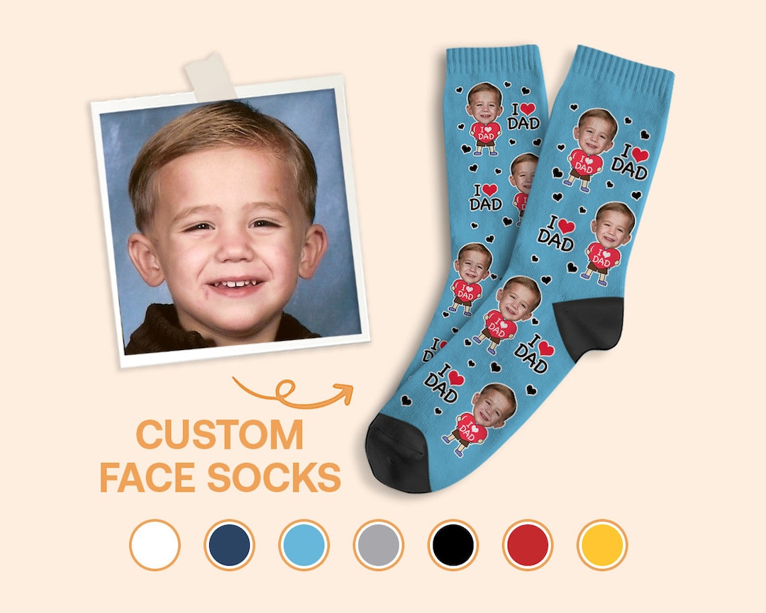 Custom Kids Face Socks for Dad, Personalized Photo Socks With Kids Face ...