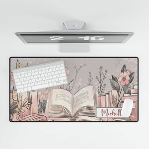 Pink Bookish Personalized Desk Mat, Custom Name Book Lover Gift Idea ...