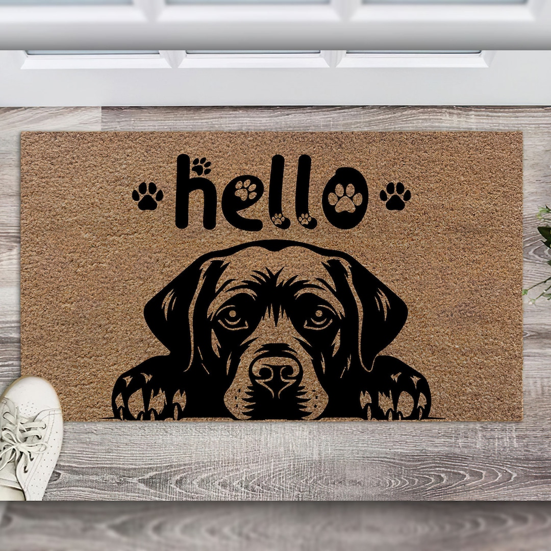 Black Labrador Doormat, Cute Dog Hello, Dog Peeking Mat, Funny Labrador ...