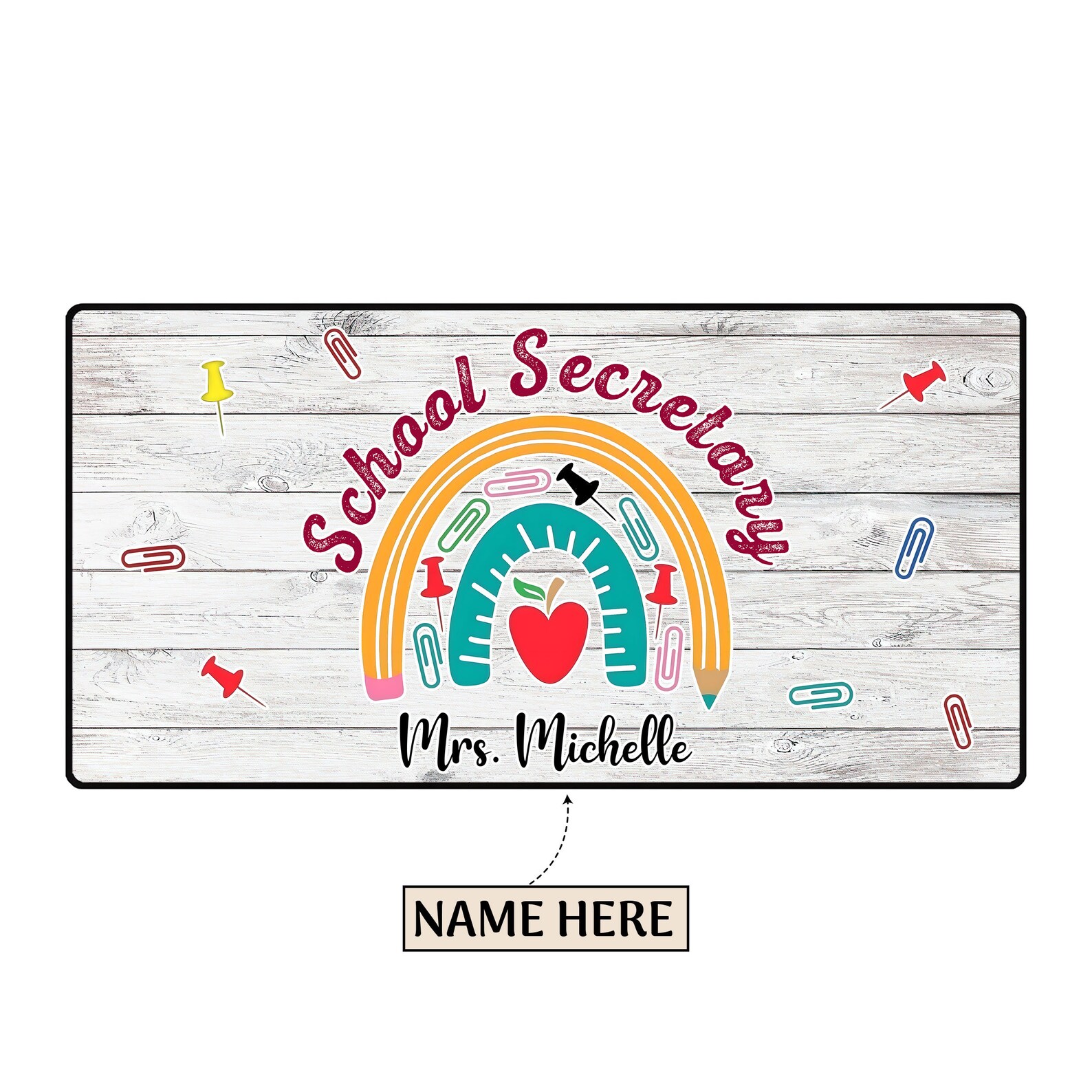 School Secretary Personalized Deskmat, School Rainbow Mouse Pad, Custom ...
