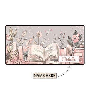 Pink Bookish Personalized Desk Mat, Custom Name Book Lover Gift Idea ...