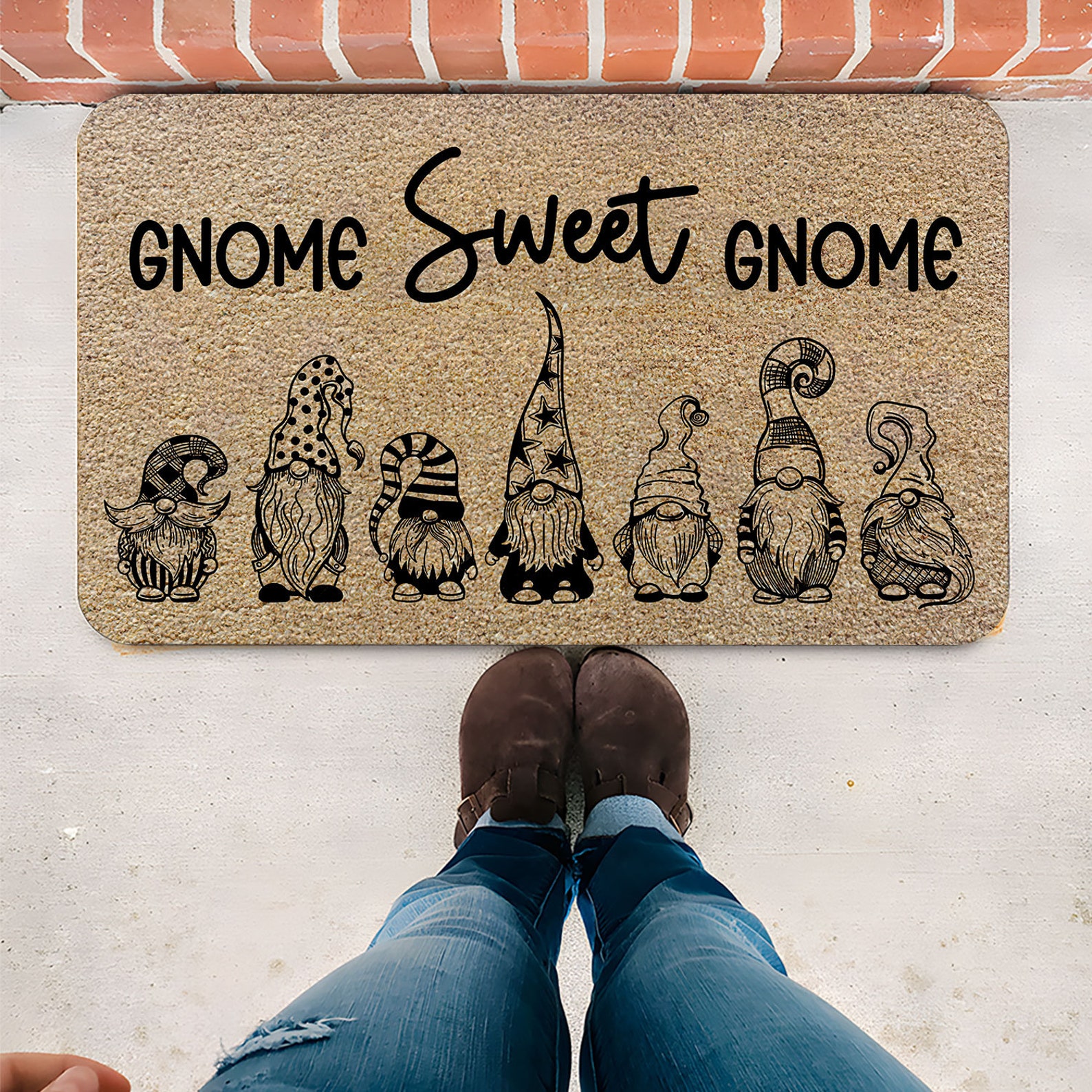 Gnome Sweet Gnome Printed Polyester Doormat, Gnomes Welcome Mat ...