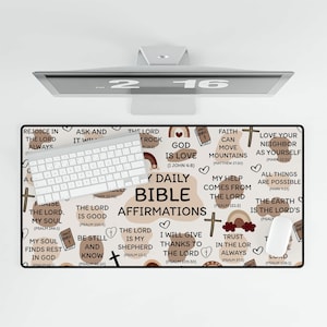 My Daily Bible Affirmations Deskmat, Faith Motivational Desk Mat, Cross ...