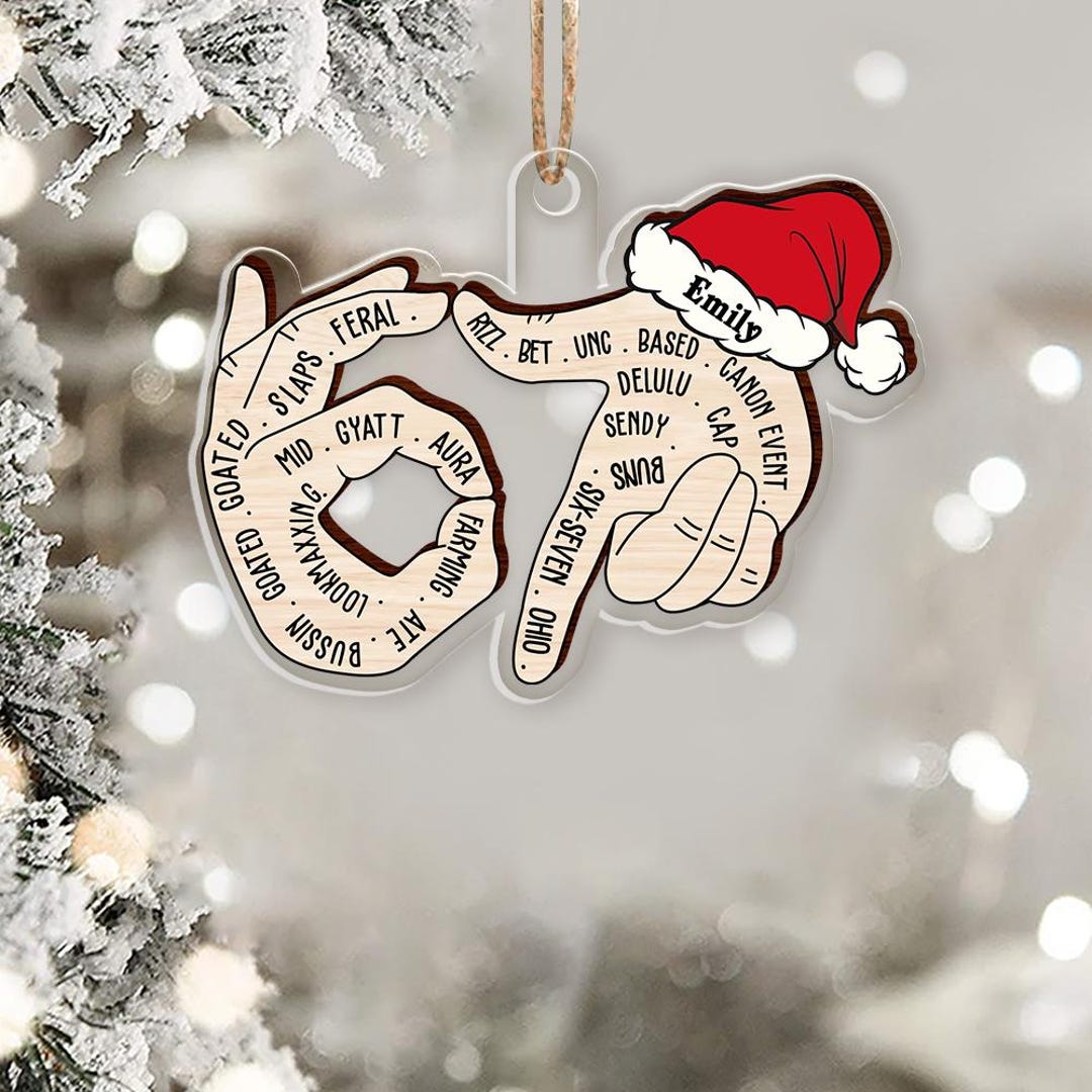 Funny 67 Hand Sign Ornament, Acrylic Six Seven Meme Ornament, Gen Z ...