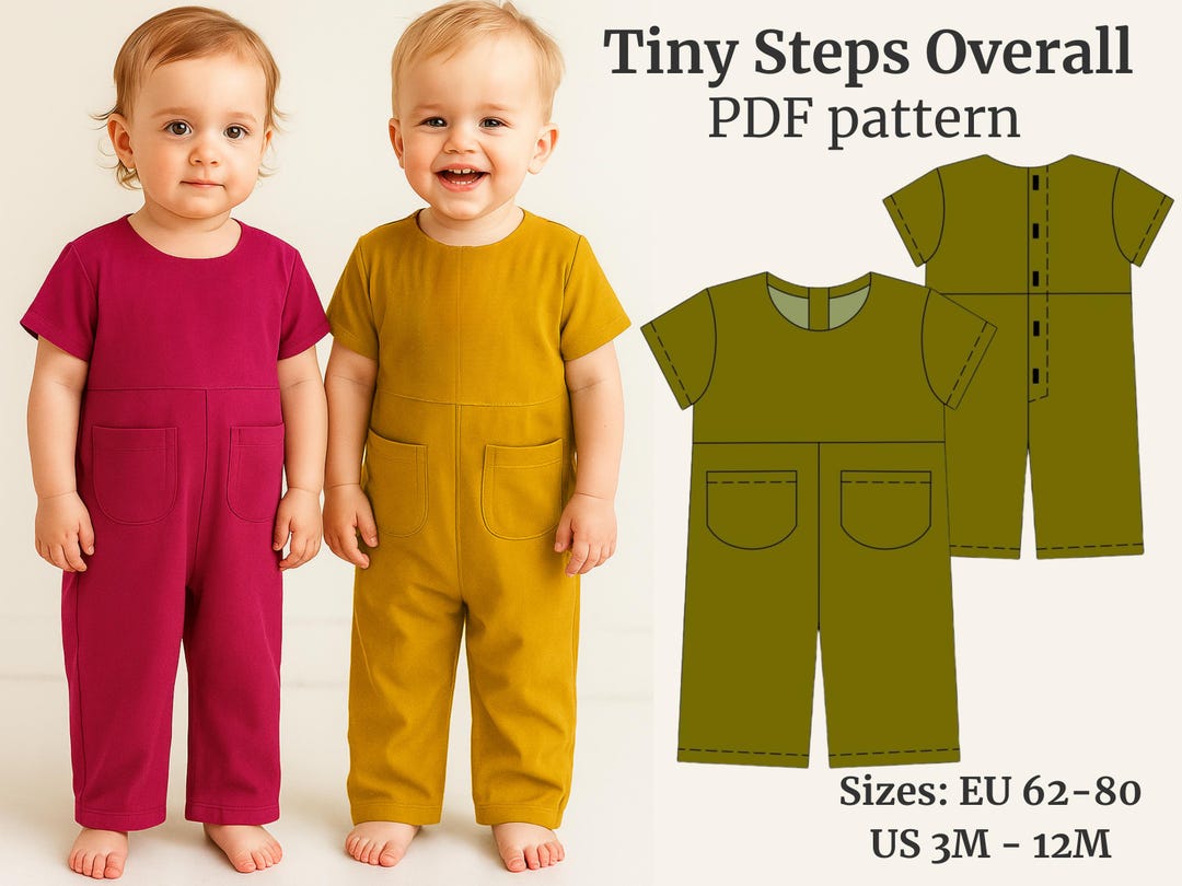 Baby Overall Sewing Pattern PDF | Unisex Romper, EU 62-80 (US 3M-12M ...
