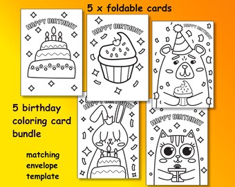 Printable Coloring Birthday Greeting Card for Kids DIY - Etsy