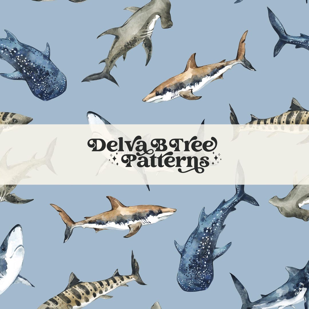 Watercolor Shark Seamless Pattern, Boy Ocean Repeat Pattern Tile ...