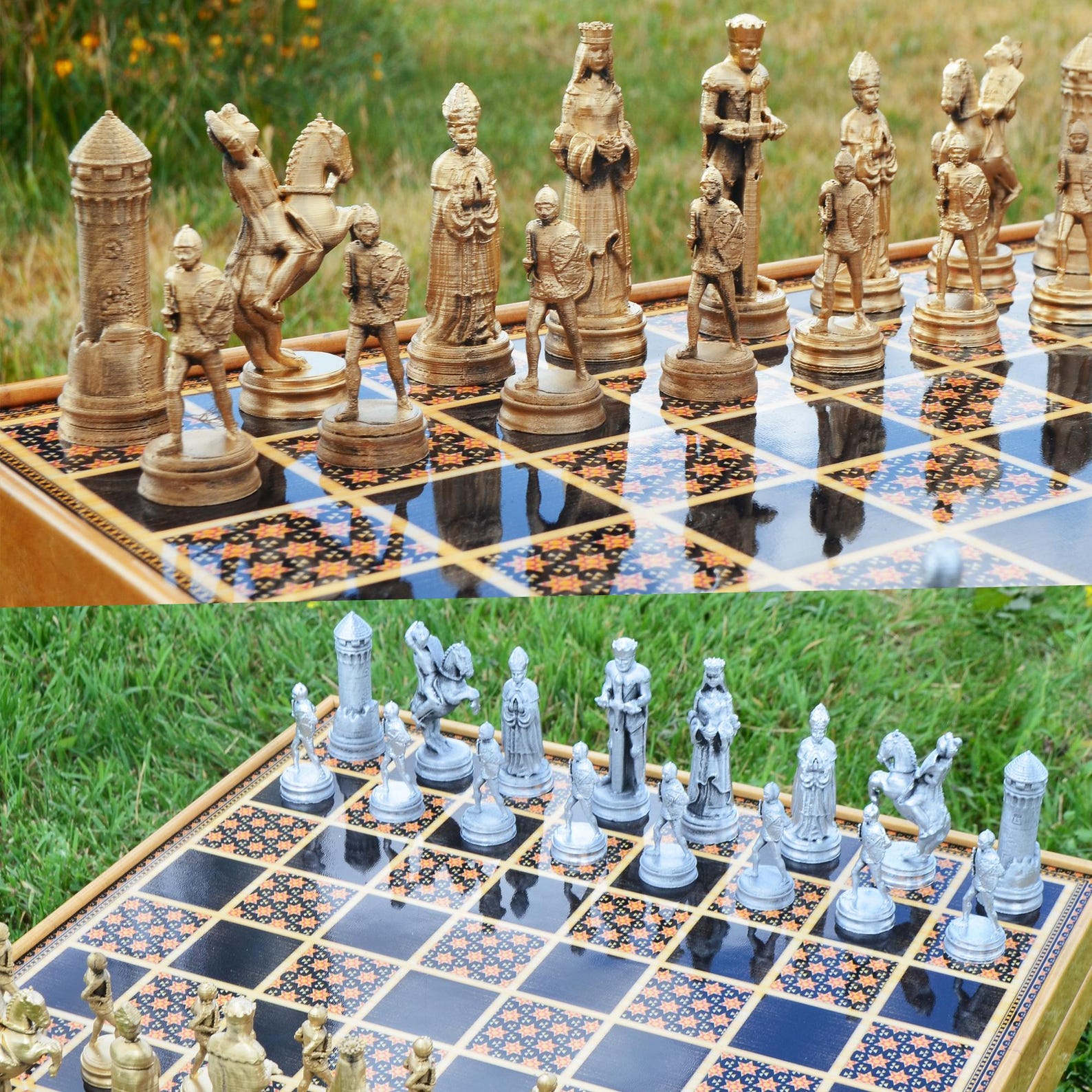 Premium Metal English Chess Set With Chessboard Personalized Name Plate ...