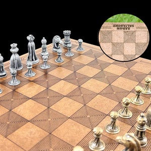 Premium Metal Chess Set With Chessboard - Personalized Name Plate ...