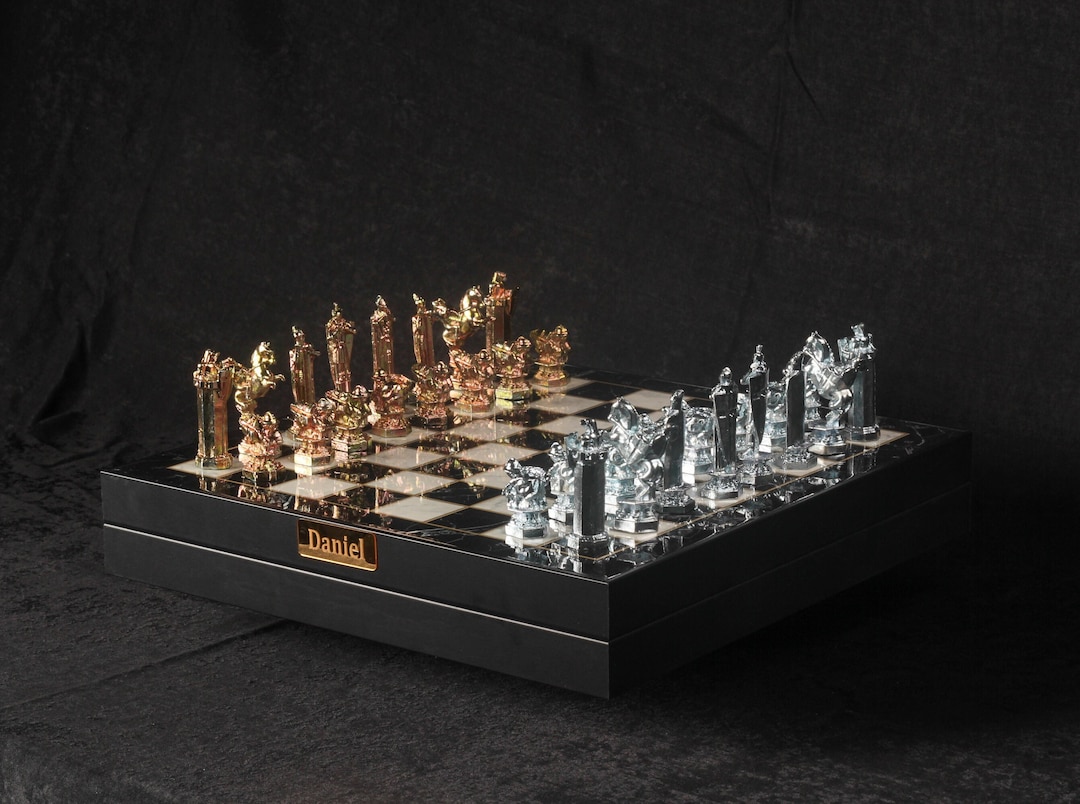 Metal Wizard Chess Set With Chessboard - Personalized Name Plate ...