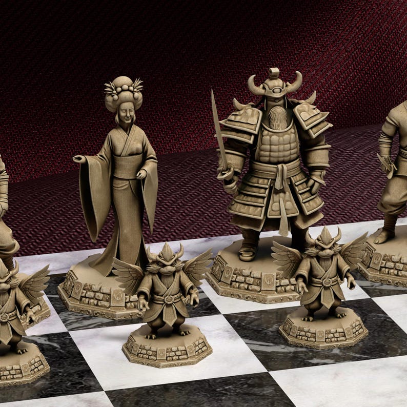 Samurai Chess Set 3D Model: Japanese STL Files (printable 6-piece Set ...