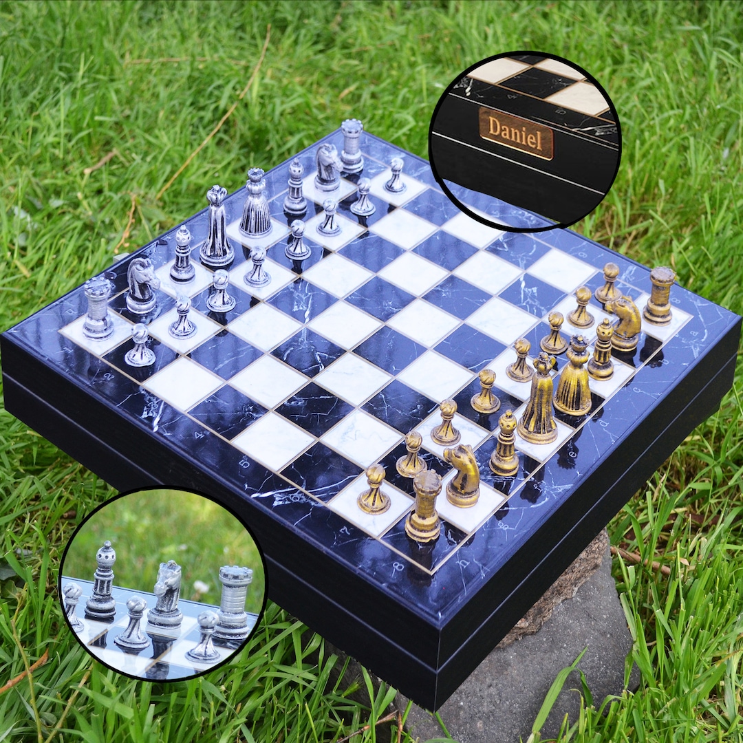 Premium Metal Chess Set With Chessboard - Personalized Name Plate ...