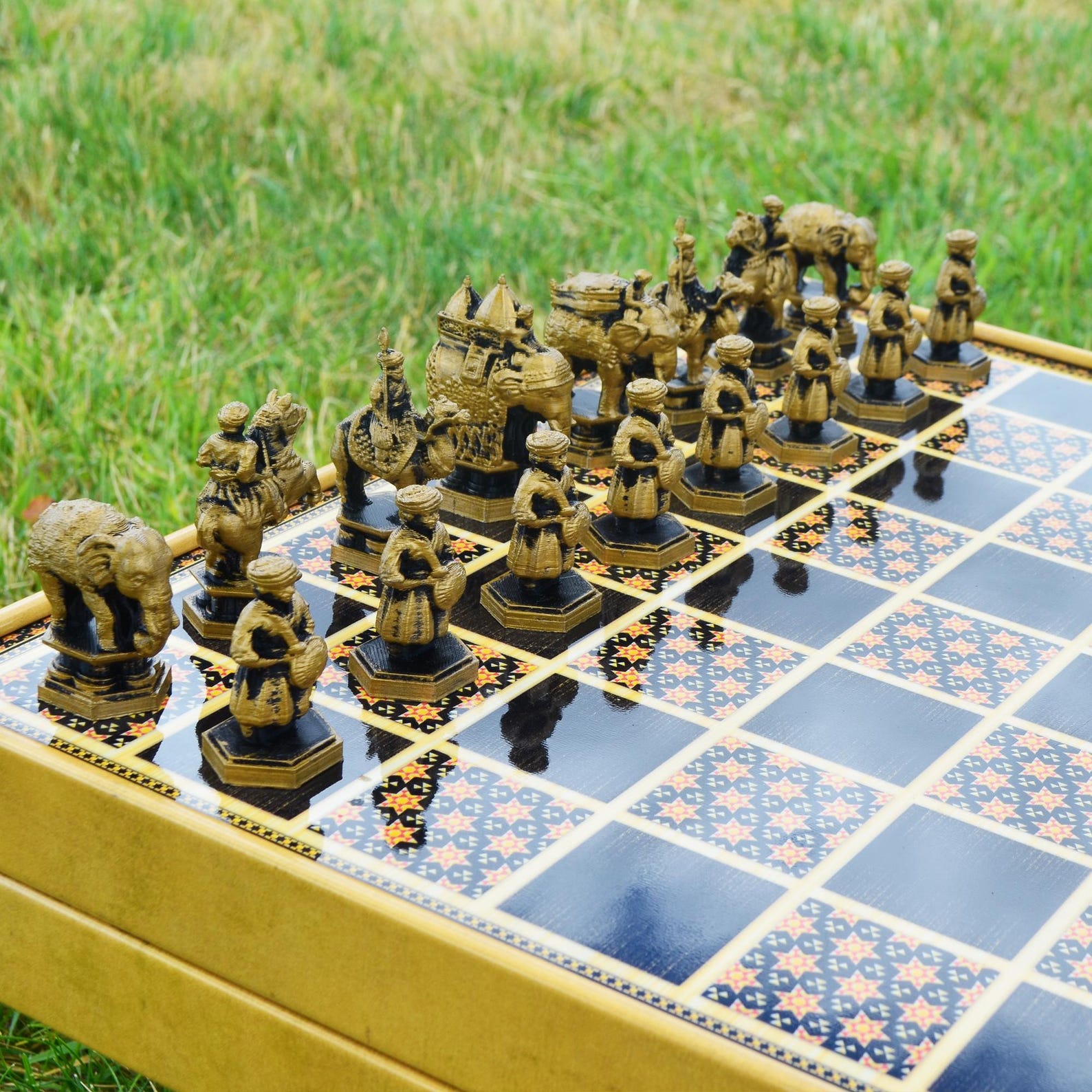 Unique Metal Indian Chess Set With Chessboard - Personalized Name Plate ...