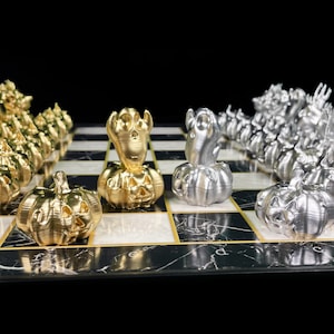 Pumpkin Monster Chess Set: Halloween Decor, Marble Board - Etsy