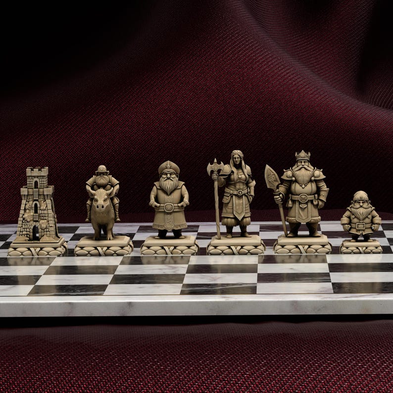 3D Dwarf Chess Set: Medieval Dwarf Figure STL File Format Digital ...