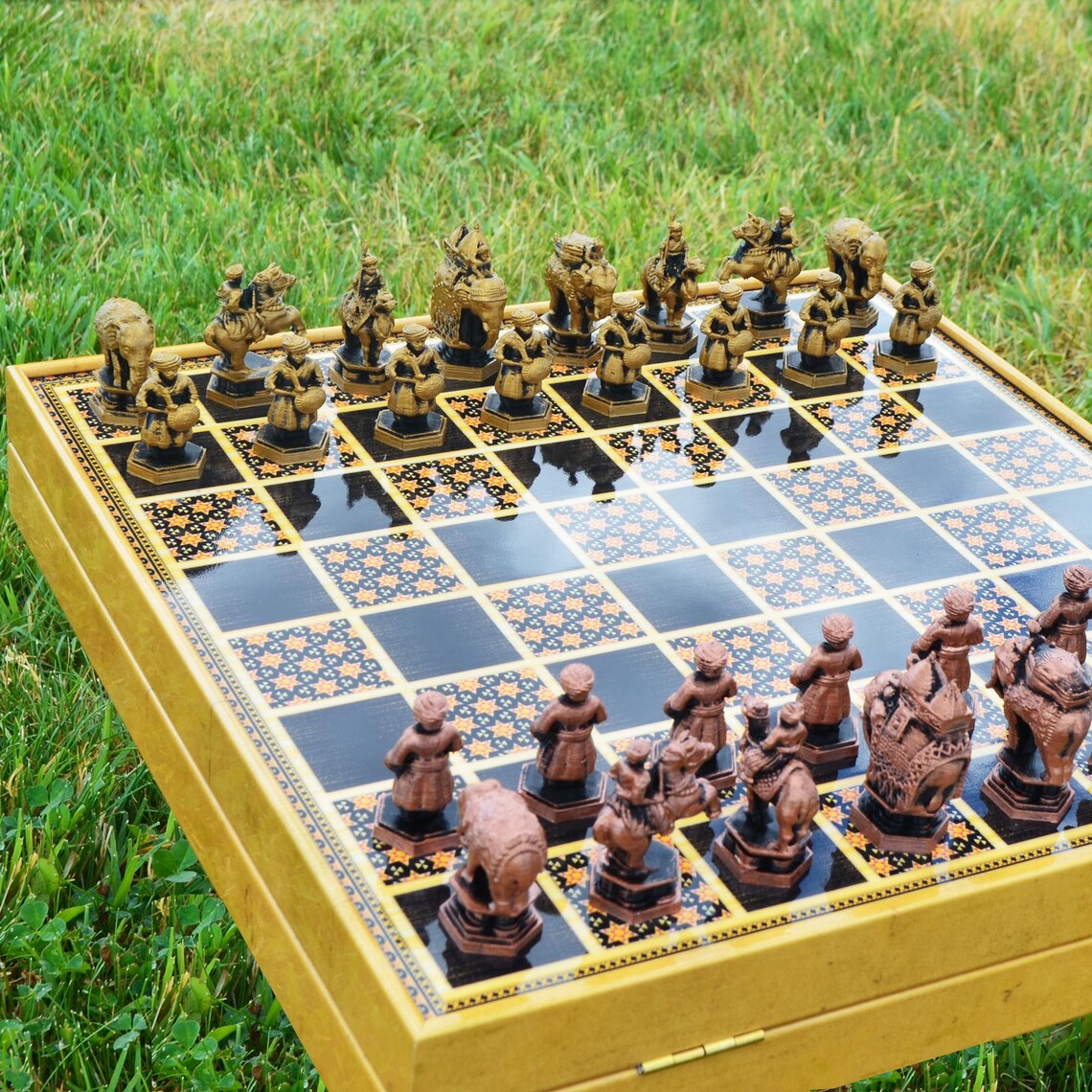 Unique Metal Indian Chess Set With Chessboard - Personalized Name Plate ...