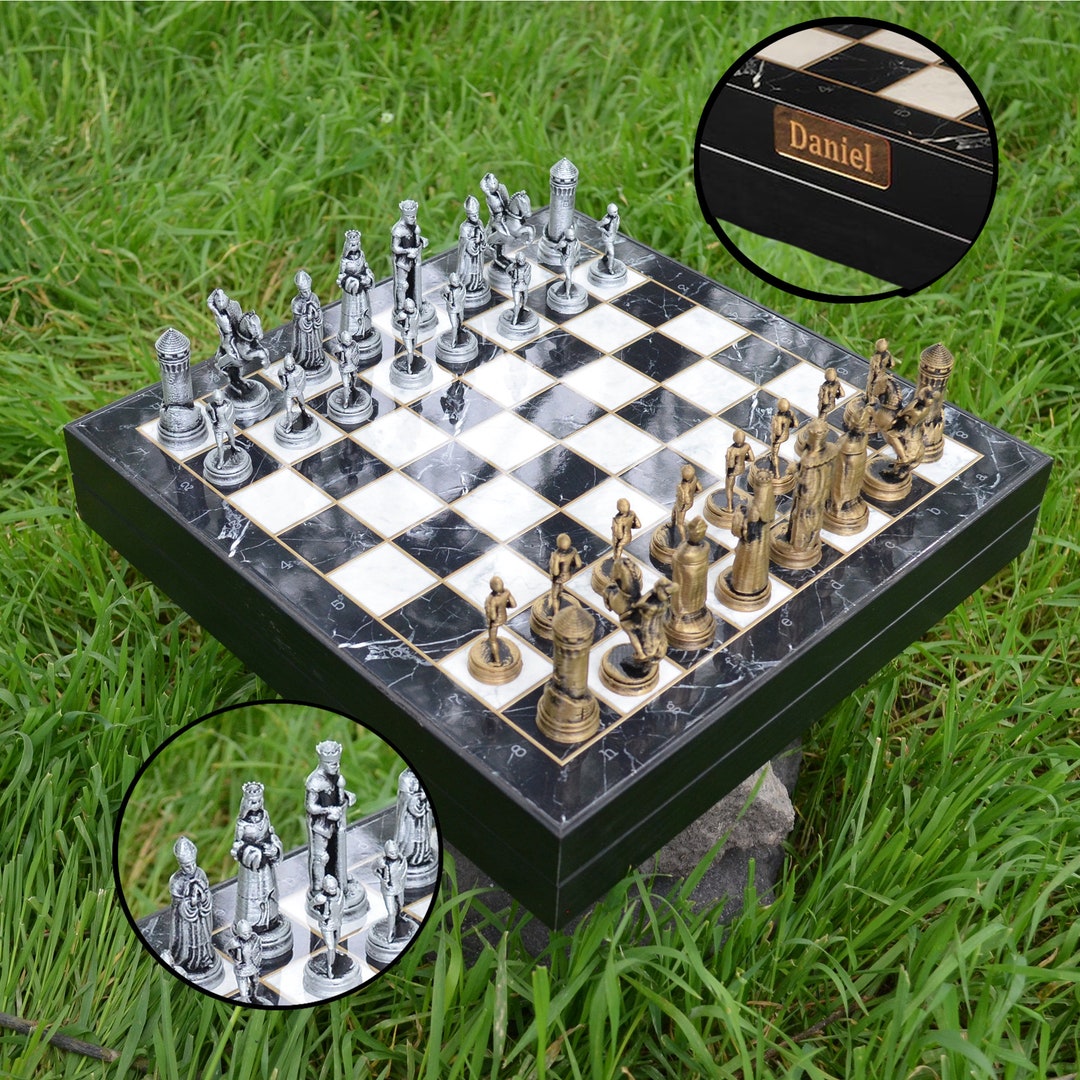 Gift Metal Chess Set With Chessboard - Personalized Name Plate ...