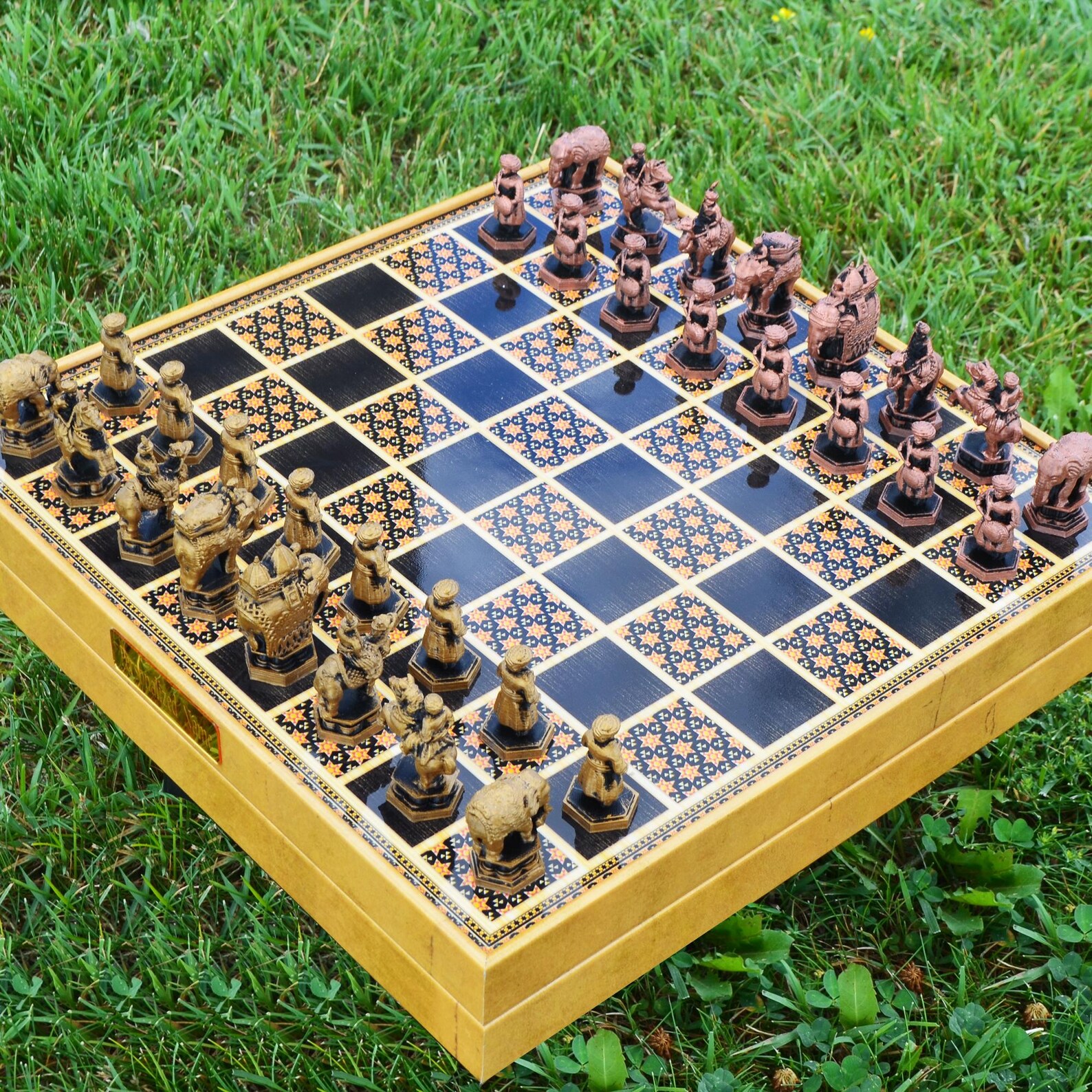 Unique Metal Indian Chess Set With Chessboard - Personalized Name Plate ...