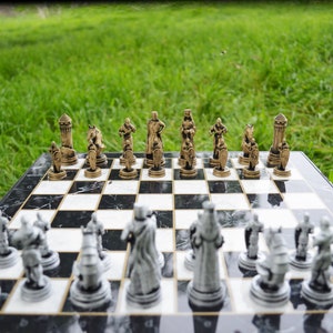 Custom Metal Chess Set With Chessboard - Personalized Name Plate ...