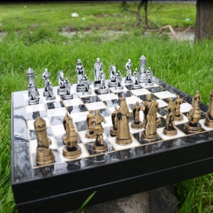 Custom Metal Chess Set With Chessboard - Personalized Name Plate ...
