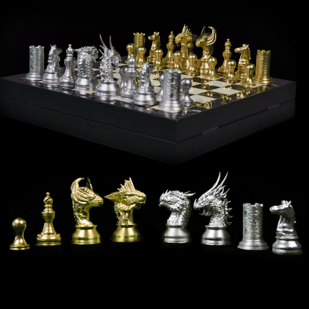 Magical Dragon Fantasy Chess Set With Chessboard and Portable Chest ...