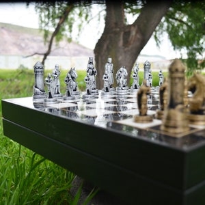Custom Metal Chess Set With Chessboard - Personalized Name Plate ...