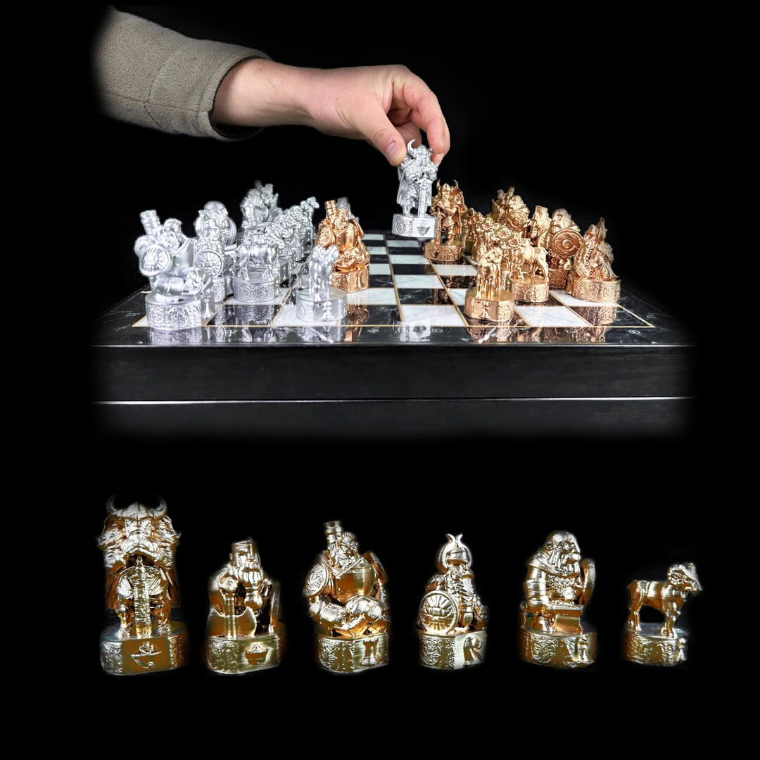 Dwarven Chess Set With Chessboard Resin Medieval Dwarf Chess Set Pieces ...