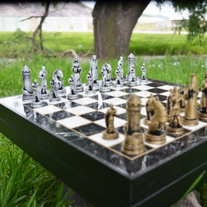 Custom Metal Chess Set With Chessboard - Personalized Name Plate ...