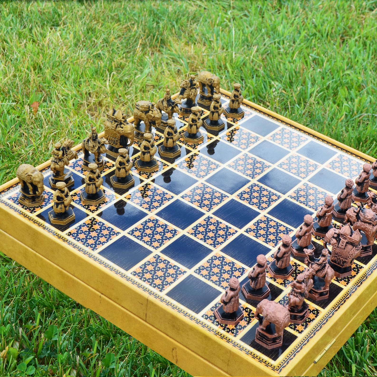 Unique Metal Indian Chess Set With Chessboard - Personalized Name Plate ...