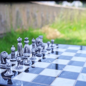 Premium Metal Chess Set With Chessboard - Personalized Name Plate ...