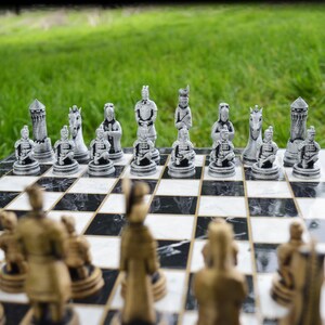 Metal Chess Set With Marble Style Board - Personalized Name Plate - Etsy