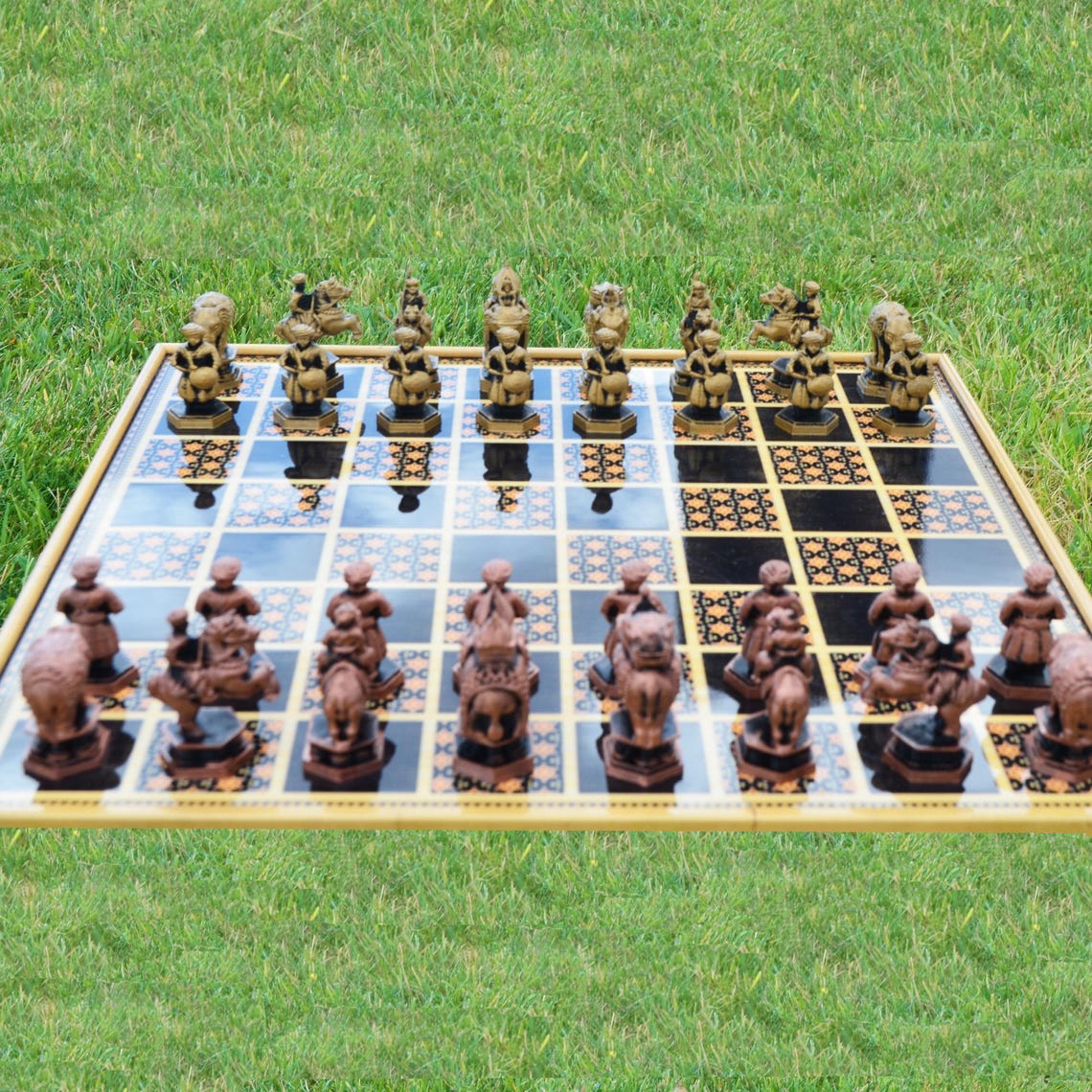 Unique Metal Indian Chess Set With Chessboard - Personalized Name Plate ...