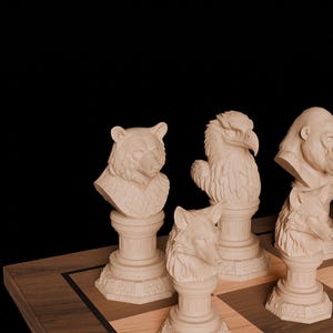 Wild Animal Themed Chess Set Lion Tiger Bear Gorilla Eagle Wolf 3D ...