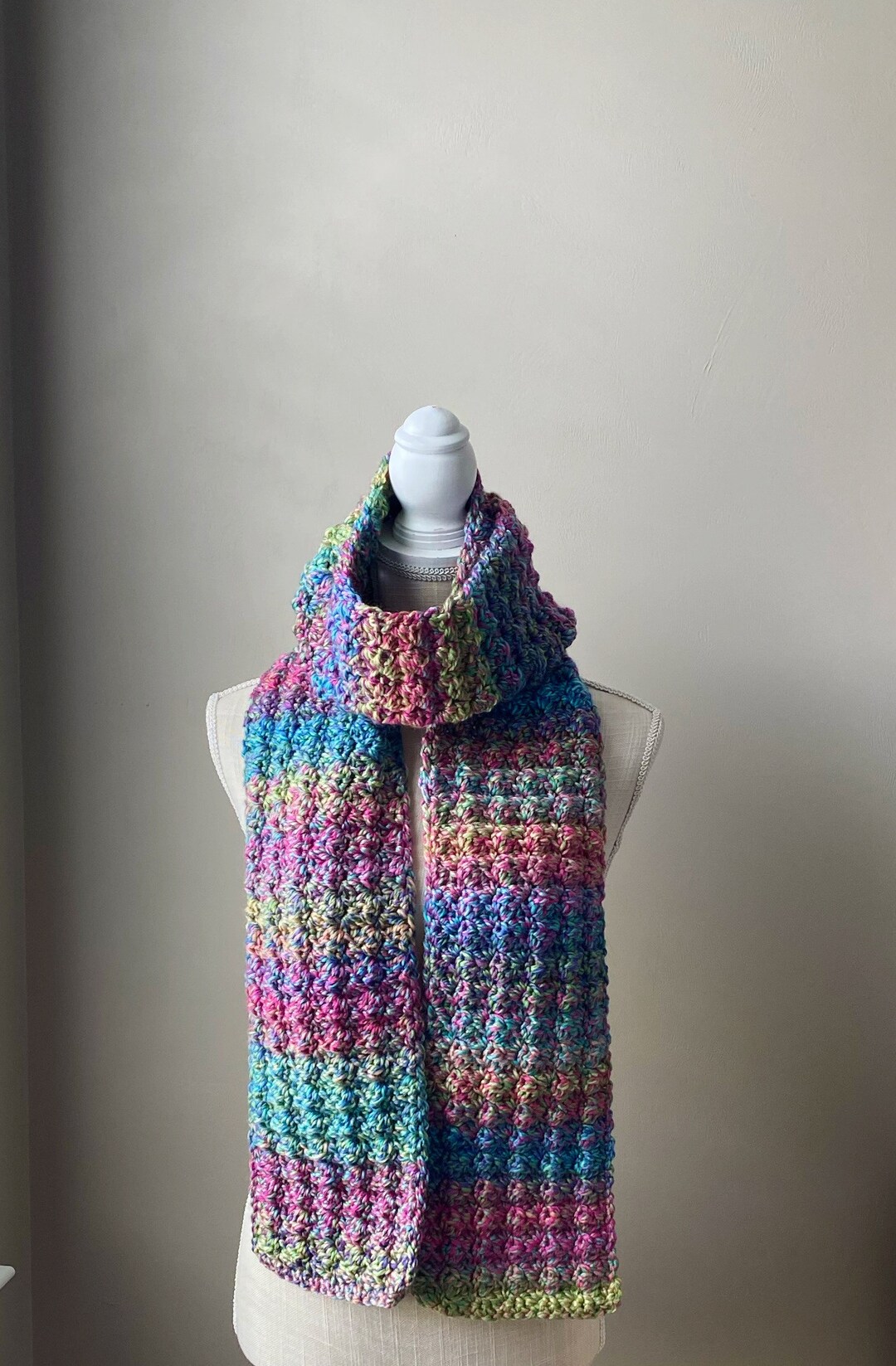 Knit Scarf Handmade in Multicolors, Crochet Cozy Scarf in Bright Colors ...