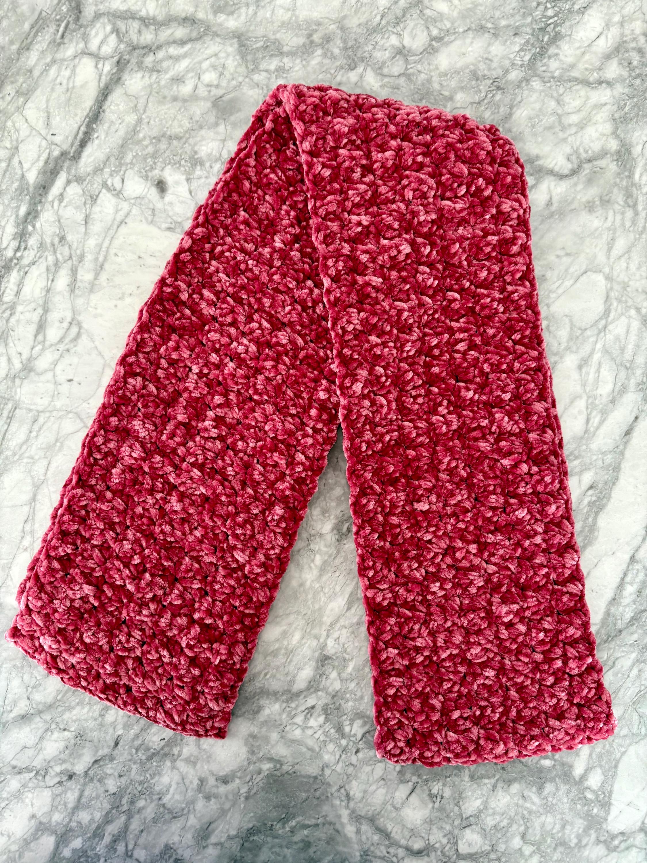 Handmade Crochet Plush Velvet Scarf in Pink - Etsy