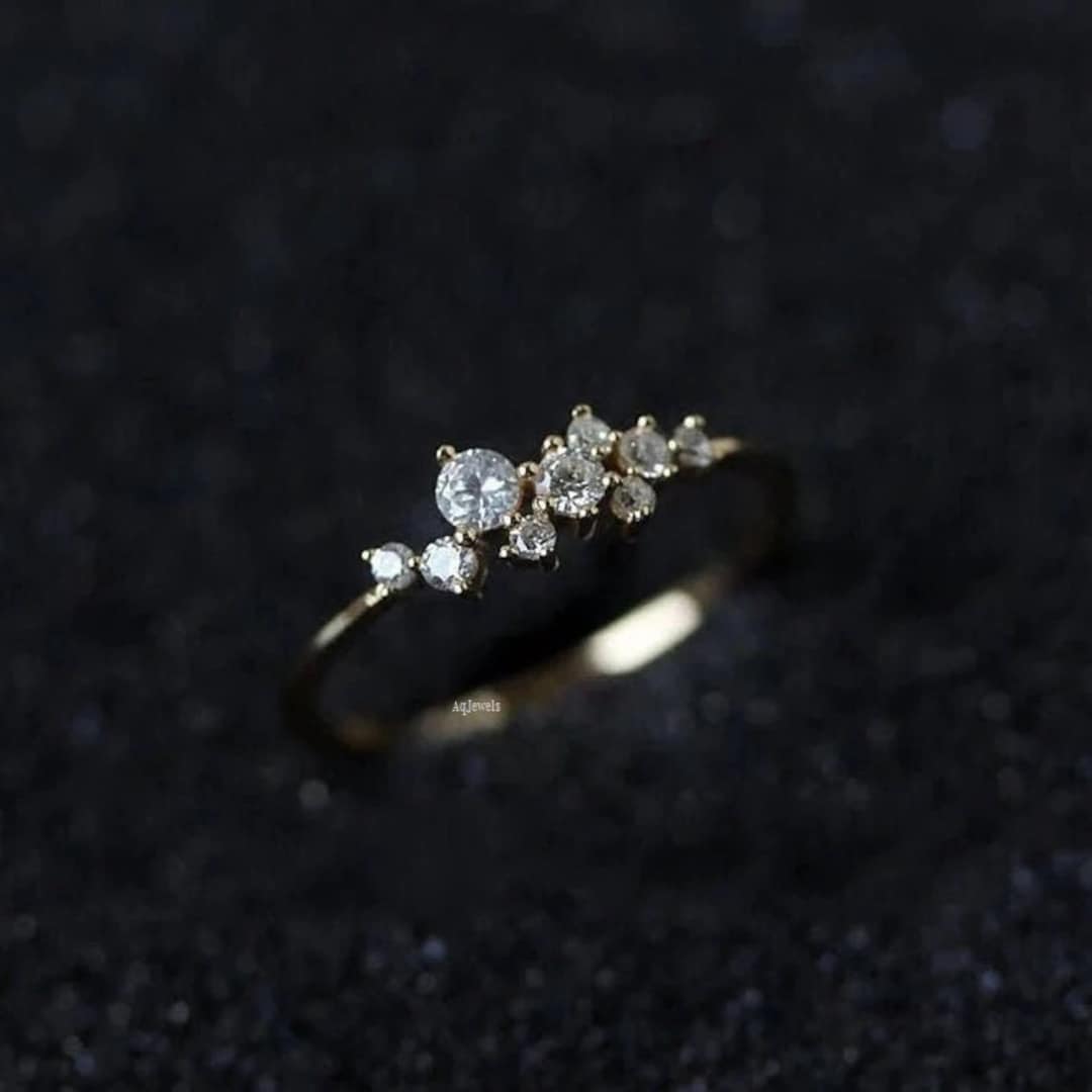 Diamond Cluster Ring 18K 14K Gold Cluster Wedding Ring - Etsy