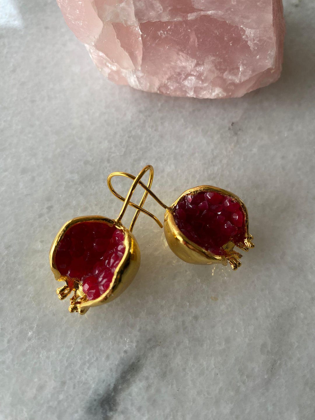 Gold-plated Pomegranate Earrings: Garnet Stone, Handmade Jewelry - Etsy