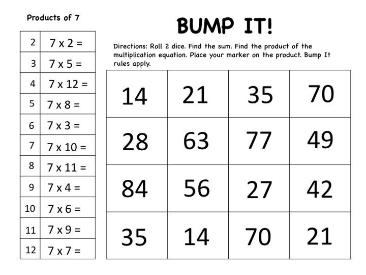 Multiplication Facts Bump It Games - Etsy